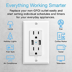Geeni Wi-Fi Smart Wall Outlet with 2 Plugs and Wireless App Control, Compatible with Alexa and Google Home, WiFi Smart Outlet, 2 Pack