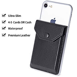 YUNCE Adhesive Cell Phone Ultra-Slim Leather Wallet Stick on Wallet for Credit Card, Business Card, and Id with Phone, and Phone Case, RFID Blocking Sleeve Black