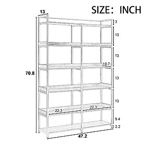 Merax 6-Tier Tall Bookshelf Bookcase, Freestanding Open Large Vintage Industrial Storage and Display Shelves for Home Office