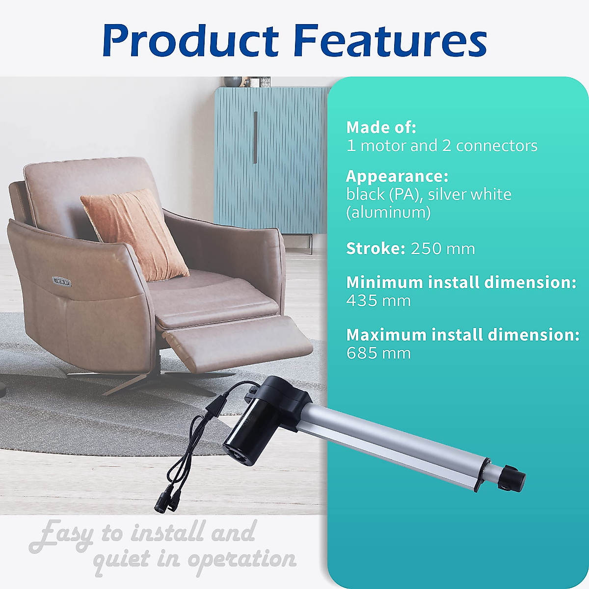 Okin Refined R Motor JLDQ-10 & JLDQ.10.435.250H Power Recliner Actuator Replacement, Lift Chair Sofa Bed Part Replacement for JLDQ.19B.435.250D, JLDQ.10.435.250, JLDQ.3.435.250, 1.28.000.110.30