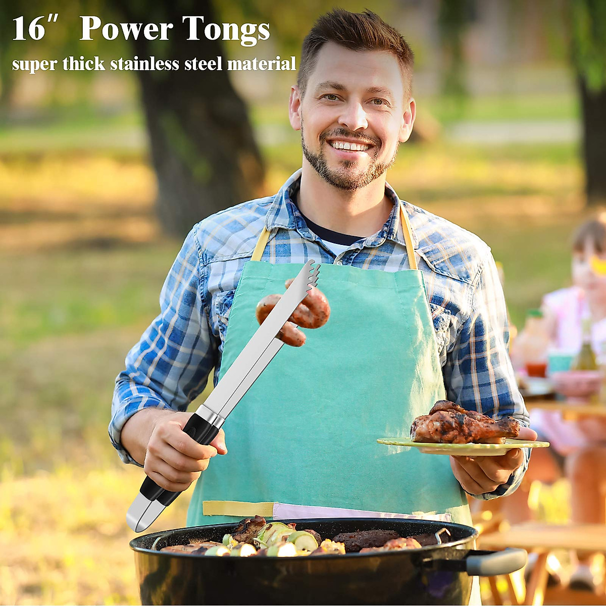 ROMANTICIST 27pcs Heavy Duty BBQ Tools Gift Set for Men Dad, Extra Thick Stainless Steel Grill Utensils with Meat Claws, Grilling Accessories Kit in Portable Carrying Bag for Camping, Backyard Black