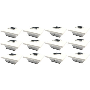 RELIGHTABLE Solar (12-Pack) Low Profile Black/White Will Fit 3.5"X3.5" and 4"x4" Post Deck Cap Fence LED Light (White)