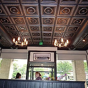 From Plain To Beautiful In Hours 210 Laurel Wreath PVC 2' x 2' Lay-in or Glue-up Ceiling Tile, Mocha, 10 Piece