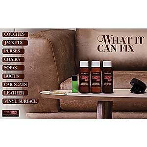 Leather Max Complete Leather Refinish, Restore, Recolor & Repair Kit/Now with 3 Color Shades to Blend with/Leather & Vinyl Refinish (Bold Brown)