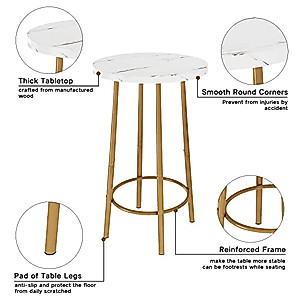 Hooseng Bar Table and Chairs Set, 3-Piece Bistro Pub Dining Table Set, Faux Marble High Top Bar Table and 2 Upholstered Stools w/Backrest, Space Saving Kitchen Table Set for Home to Restaurant, Grey