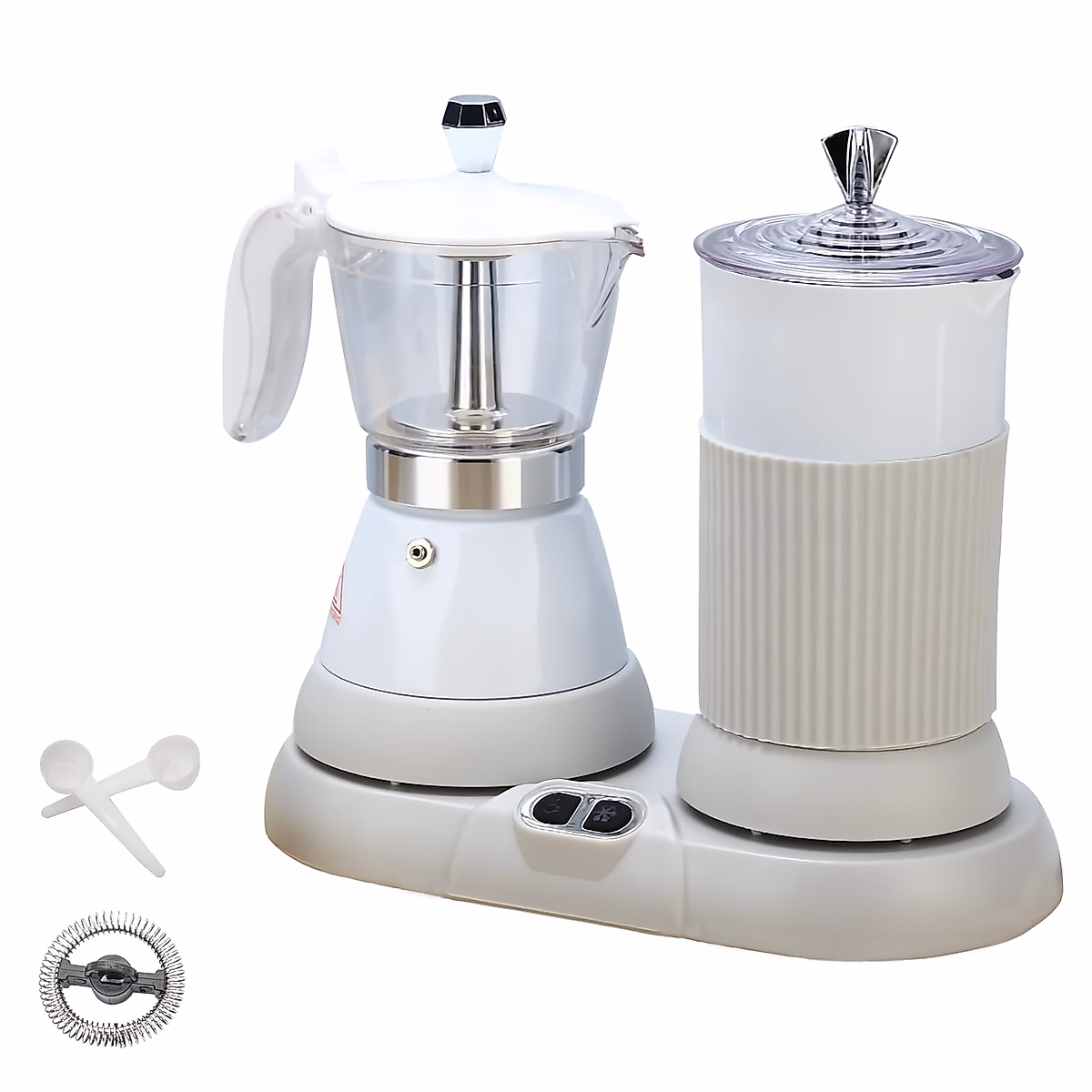 DITOSH All-Round Coffee Companion Electric Moka Pot & Milk Frother 2-in-1 Machine Aluminium Material One-touch Operation Milk Froth Fine and Dense White 110V