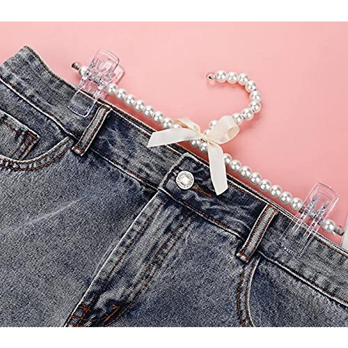 WellieSTR White Faux Pearl Bow Pants Hangers with Clips 10 Pack, Pants Hanger, Jeans/Skirt Hanger, Clip Hanger for Pant, Skirts, Slacks, Bottoms Hangers