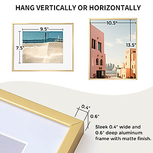 Fun Memories 11x14 Metal Picture Frame- 11x14 Aluminum Photo Frames with 8x10 Mat, High-Definition Plexiglass Front, and Hanging Hardware - Ideal for Wall or Tabletop Display (Gold, Pack of 1)