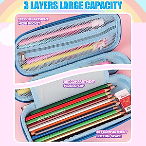 SUMONDA Stitch Pencil Case School Supplies Stationery Organizer Big Pencil Box Cute Pen Pouch With Compartment For Girls Boys Kids Teens Women (Blue1)