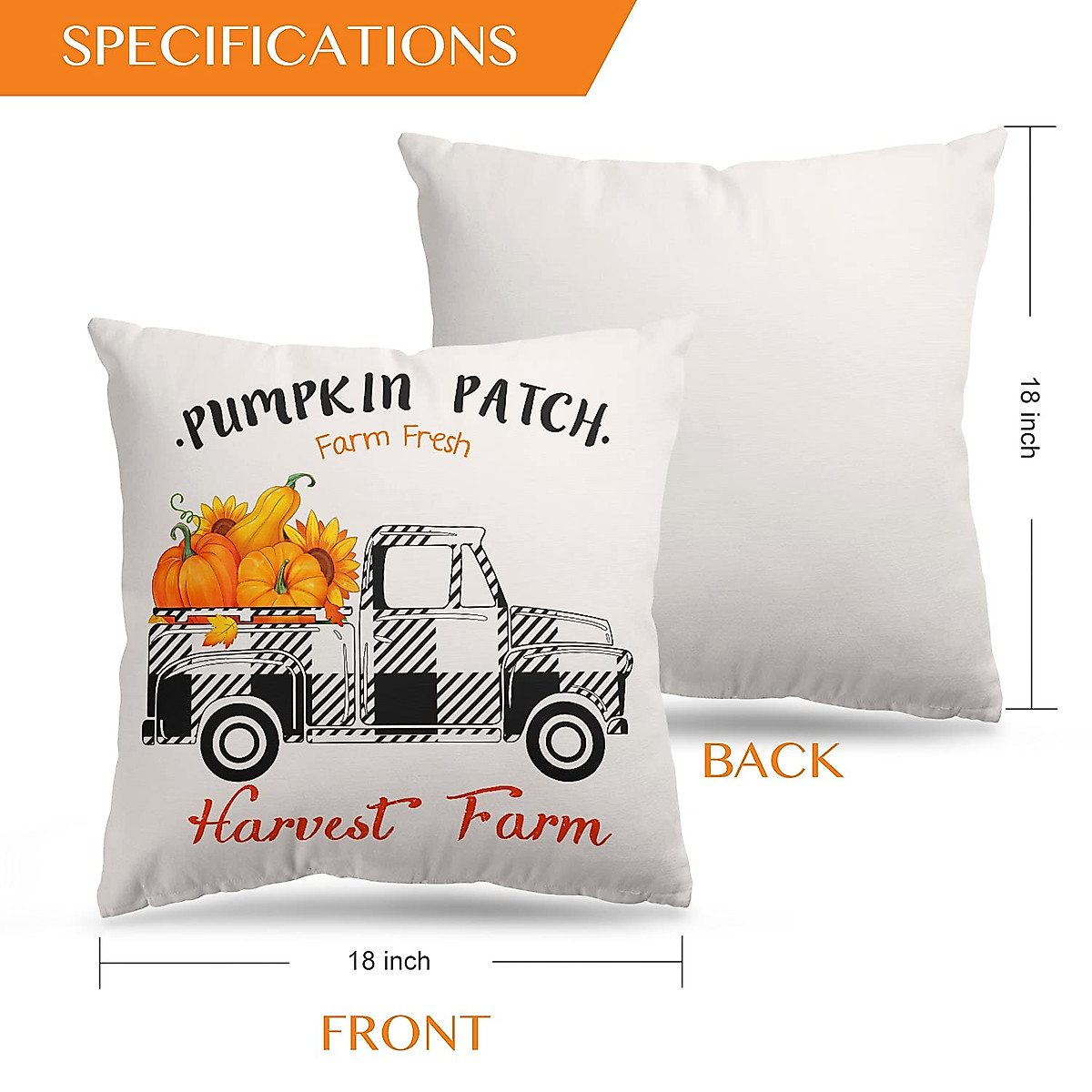 MingTa Happy Fall Pillow Covers 18x18 Set of 4, Linen Buffalo Plaid Maple Pumpkin Truck Farmhouse Thanksgiving Throw Pillow Covers Outdoor and Indoor, Pillow Cases for Sofa Couch Fall Home Decor