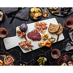 Cork & Mill Marble Cheese Board - Handcrafted Marble and Brass Charcuterie Board - Modern Decorative Kitchen Serving Platter - White Marble Cheese Tray with Gold Brass Accents - 15" Long Serving Board