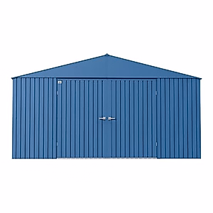 Arrow Shed Elite 14' x 16' Outdoor Lockable Gable Roof Steel Storage Shed Building, Blue Grey