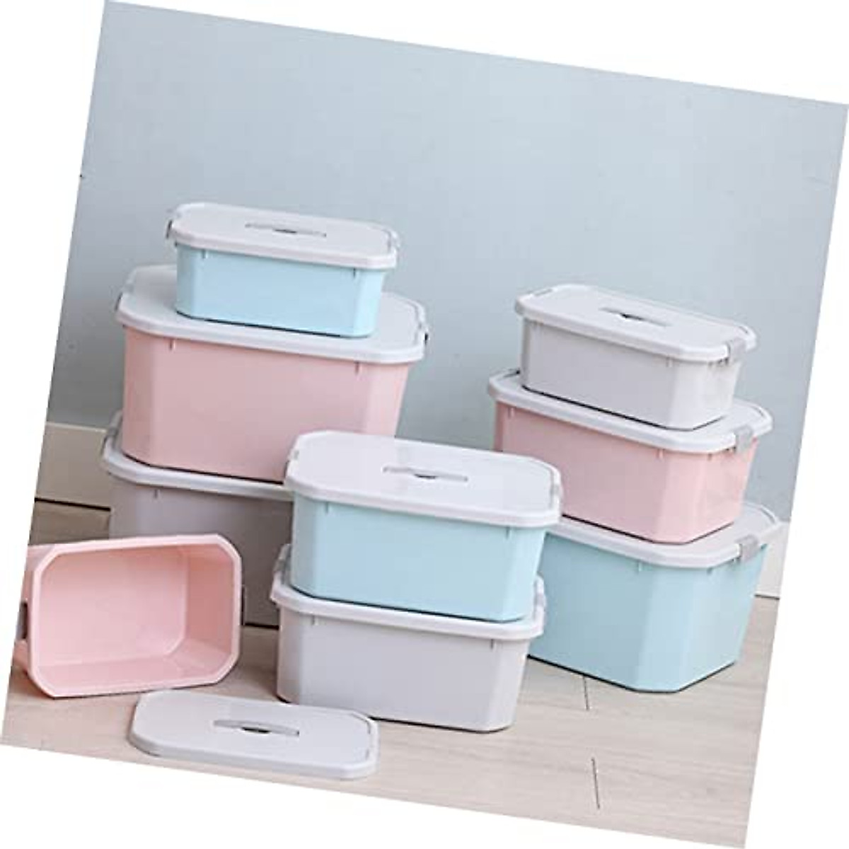 STOBAZA 2pcs box Clothes Baskets Latching Hinged For Laundry Office Stackable File Multi- Multifunctional Blue Storage Case Lid Organizing Size Bedding Pull Holder Container L Tote