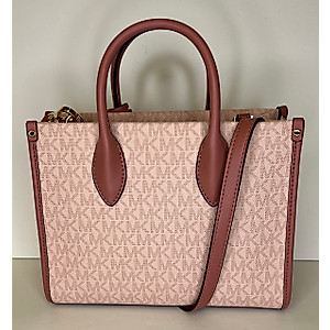 Michael Kors Mirella Small Shopper Top Zip Bag bundled SM TZ Coinpouch Purse Hook (Pink MK Signature)