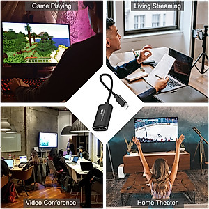 TKHIN Capture Card, Audio Video Capture Card HDMI Game Capture to USB 1080p 60fps, with Type-C to USB Adapter Converter, 4K Full HD Game Capture Low Latency Record for Live Streaming/Gameplay Console