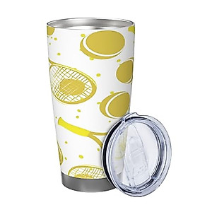 AYCZN Tennis 20 OZ Tumbler Stainless Steel Travel Coffee Mug, Sport Ball Insulated Water Bottle with Lid and 2 StrawsLeakproof Thermal Cup