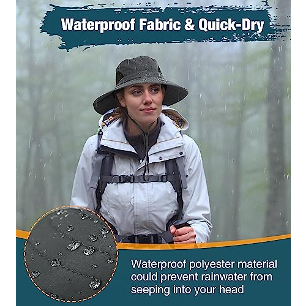 Wmcaps Sun Hats for Men Women, UPF 50+ Wide Brim Waterproof Boonie Bucket Hat for Fishing, Hiking, Garden, Safari, Outdoor Dark Grey