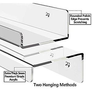 HBlife 15 Inches Invisible Wall Floating Bookshelf for Kids and Nursery, Clear Acrylic Shelves for Figures, 4 Pack (5MM Thick)