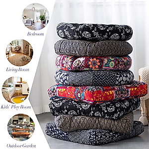 HIGOGOGO Boho Floor Pillow, Dragon Pattern Meditation Pillow Square Seat Cushion Yoga Cushion India Seating Pad for Living Room Bedroom Balcony Garden Party Decoration, Navy, 22x22 Inch