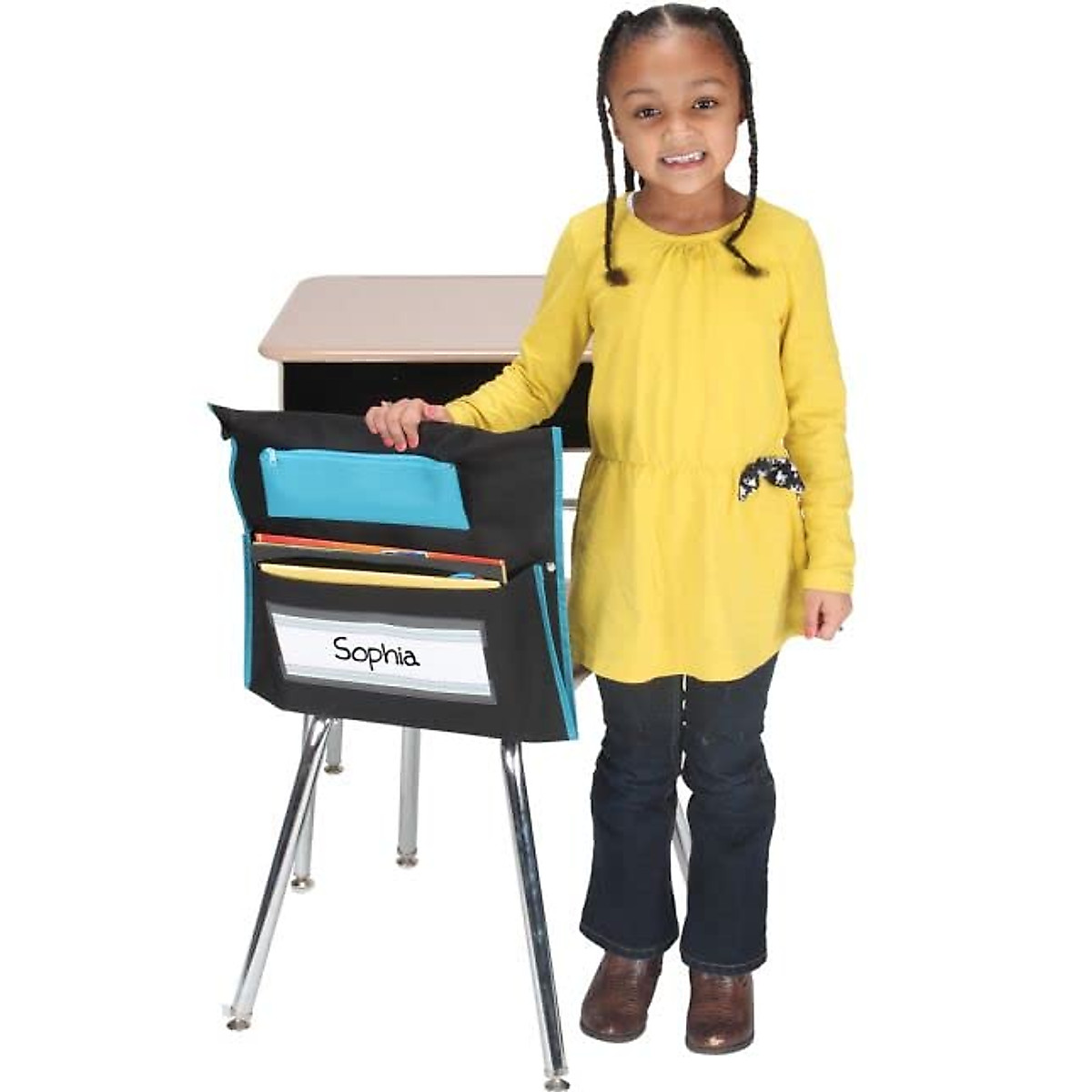 Really Good Stuff Deluxe Chair Pockets – Set of 36 – Classroom Chair Organizer with Pencil Pouch and Name Tag Keeps Students Organized and Classrooms Neat - Black