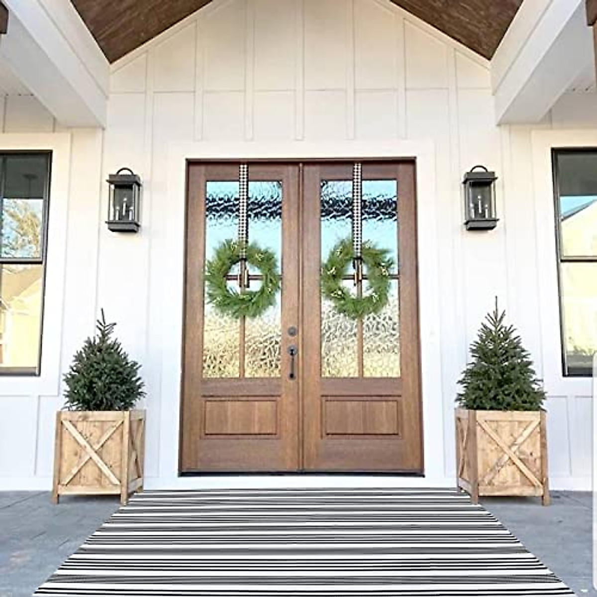 Black and White Striped Outdoor Indoor Rug 4' X 6' Front Porch Rug Cotton Hand-Woven Welcome Mats Layered Door Mats for Front Porch/Entryway/Laundry Room/Bedroom/Outdoor (4' X 6')