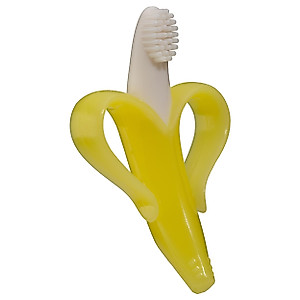 Baby Banana Yellow Banana Infant Toothbrush, Easy to Hold, Made in the USA, Train Infants Babies and Toddlers for Oral Hygiene, Teether Effect for Sore Gums, 4.33" x 0.39" x 7.87"