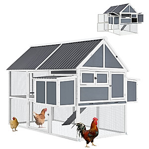 AECOJOY 84” Large Chicken Coop, Outdoor Wooden Hen House Poultry Cage for 8-10 Chickens Walk in Chicken House with Run