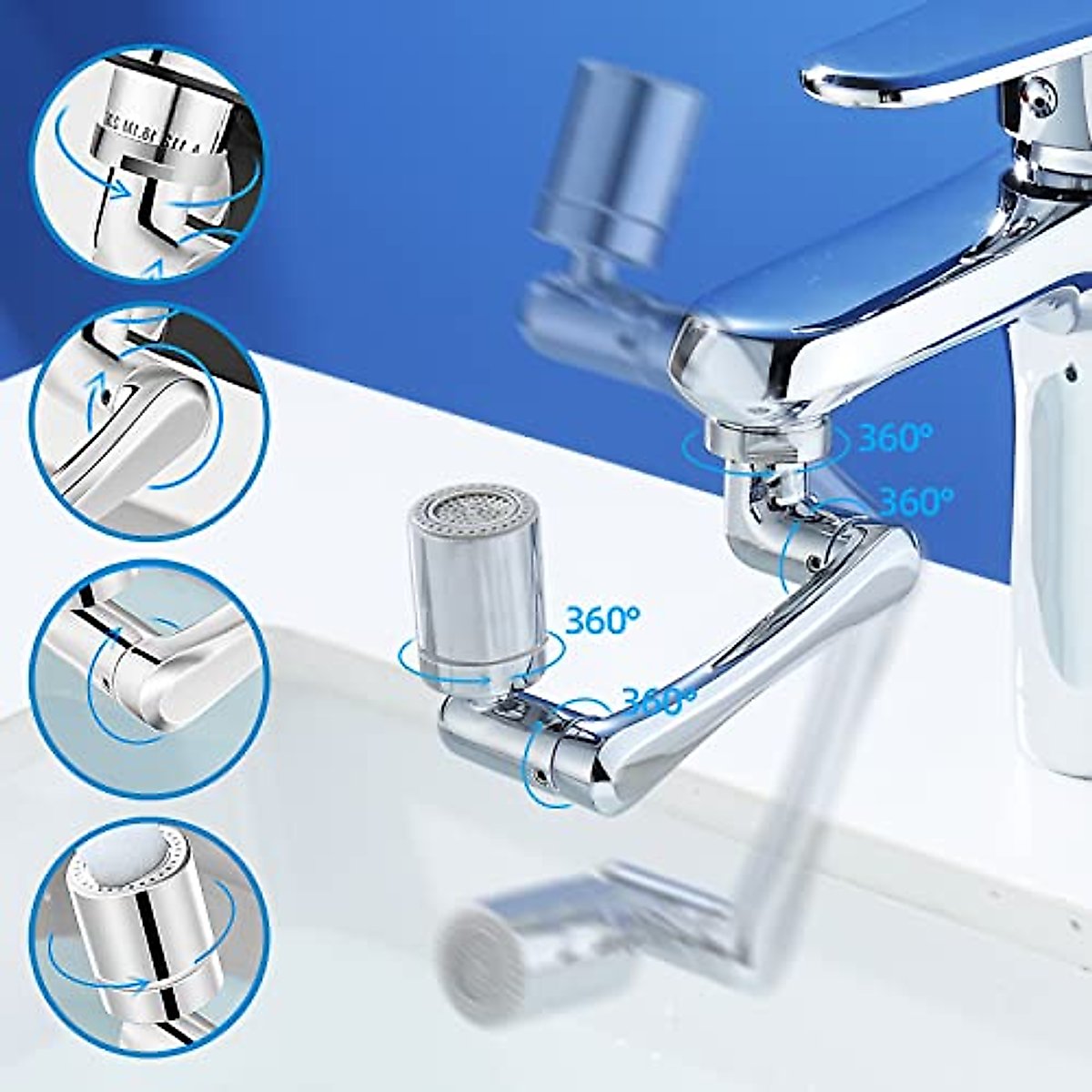 Gnkcrwo Universal Rotating Faucet Extender for Bathroom, 1440° Large Angle Rotating Robotic Arm Water Nozzle Faucet Adaptor, Rotatable Multifunctional Extension Faucet Splash Filter Kitchen Tap Extend