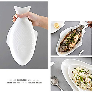 Healeved Fish Plates Ceramic，Serving Food Platter Serving Platters Shrimp Cocktail Serving Dish Storage Platter for Restaurants Home (11 Inches White)