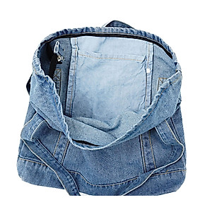YunZh Denim Tote Bag Casual Style Lightweight Classic Retro Travel Shopper Shoulder Handbag