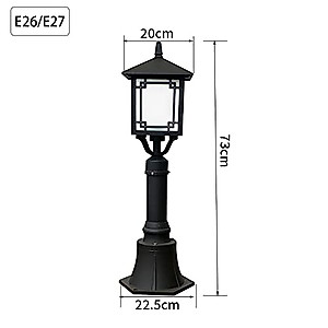 Outdoor Post Light Waterproof IP55 Pillar Lamp Black Column Lamp Chinese Street Light Aluminum Alloy Stigma Light Villa Garden Pathway Light, 22.5cm×73cm