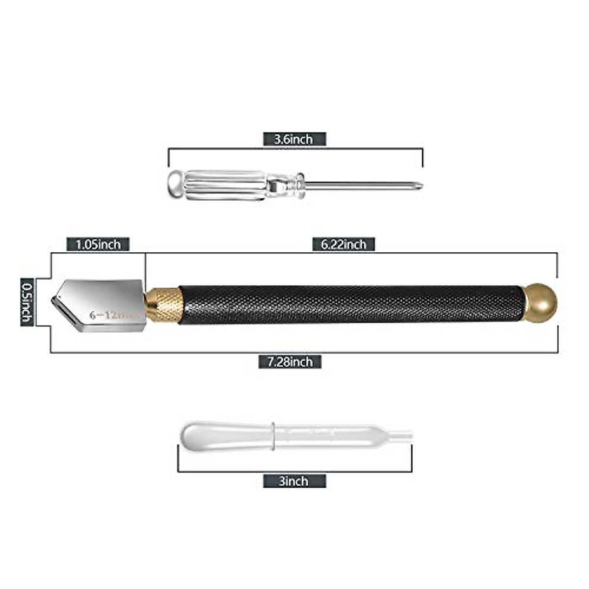 Glass Cutter Tool Set 2mm-20mm Pencil Style Oil Feed Carbide Tip with 2 Bonus Blades and Screwdriver