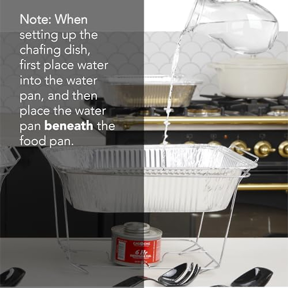 Alpha Living Disposable Chafing Dish Buffet Set, Food Warmers for Parties, 6hr Fuel Cans Complete Set, Half Size Pans, Warming Trays (3 Pack)