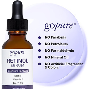goPure Retinol Serum For Face - Anti-Aging Serum with Retinol for a Firmer, Lifted, and Youthful Look, Formulated with Green Tea and Vitamin E to Improve the Look of Dull, Uneven Skin - 1 fl oz