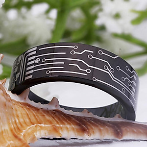 CLOUD DANCER Computer Circuit Pattern Ring-8mm Width Tungsten Carbide Ring Wedding Ring and Engagement ring-Free Engraving Inside (Black Pipe, 10)