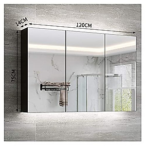 ROLTIN Bathroom Cabinet Triple Mirror Wall Mounted Solid Wood Modern Storage Cupboard,Bathroom Mirror Cabinet Wall Storage Cabinet with Mirror Wall Cupboard (Black 120cmx