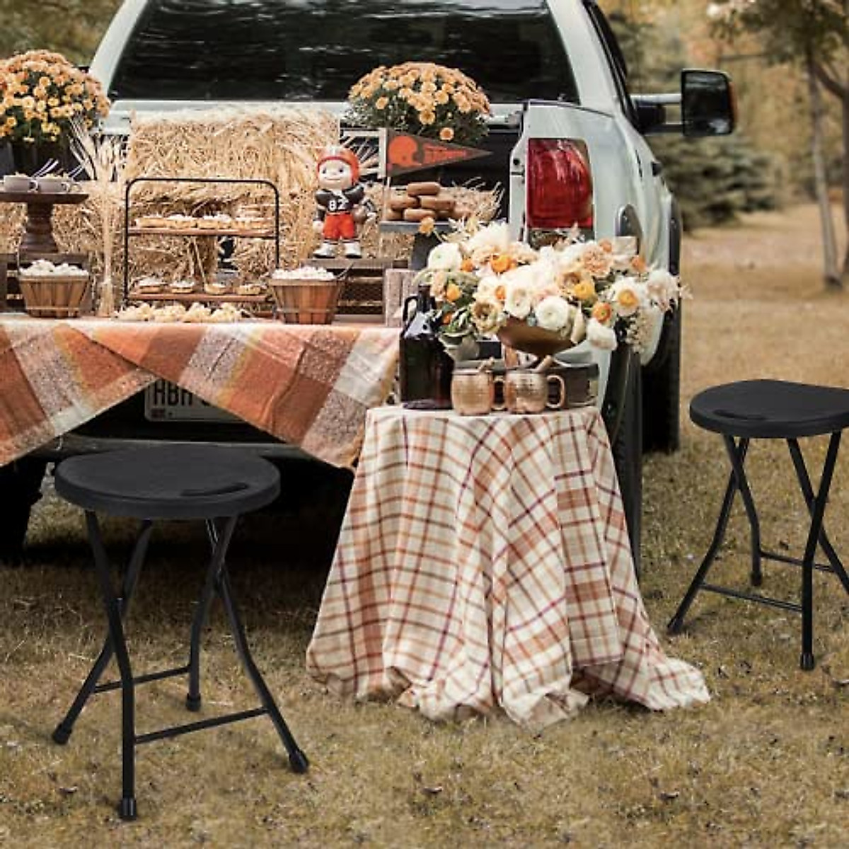 MoNiBloom Set of 6 Portable Folding Stools 18 Inch Lightweight Round Chairs with Handle for Home Garden Dorm or RV, 230 lbs Capacity, Black