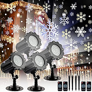 4 Pcs Christmas Snowflake Projector Lights Xmas Holiday Snowfall Projector Lights Weatherproof LED Snowflake Projector Lamp with Remote Control for Indoor Outdoor Christmas Party Decorations