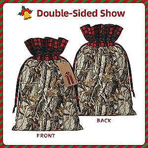 Christmas Drawstring Gift Bags Mossy-Tree-Camo-Leaf Buffalo Plaid Drawstring Bag Party Favors Bags
