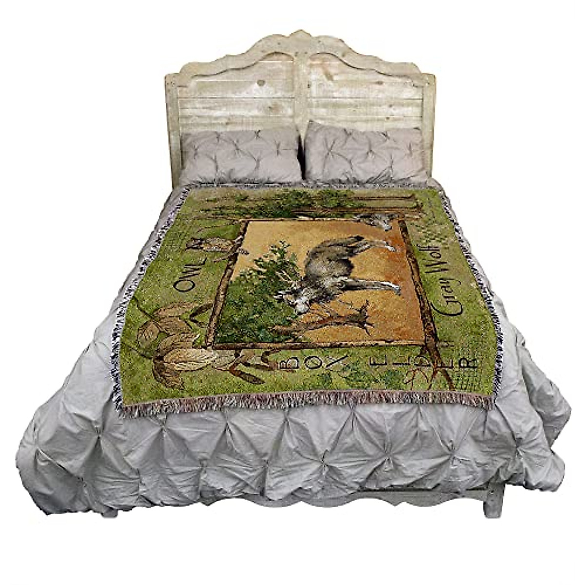 Pure Country Weavers Gray Wolf Lodge Blanket by Anita Phillips - Wildlife Lodge Cabin Gift Tapestry Throw Woven from Cotton - Made in The USA (72x54)