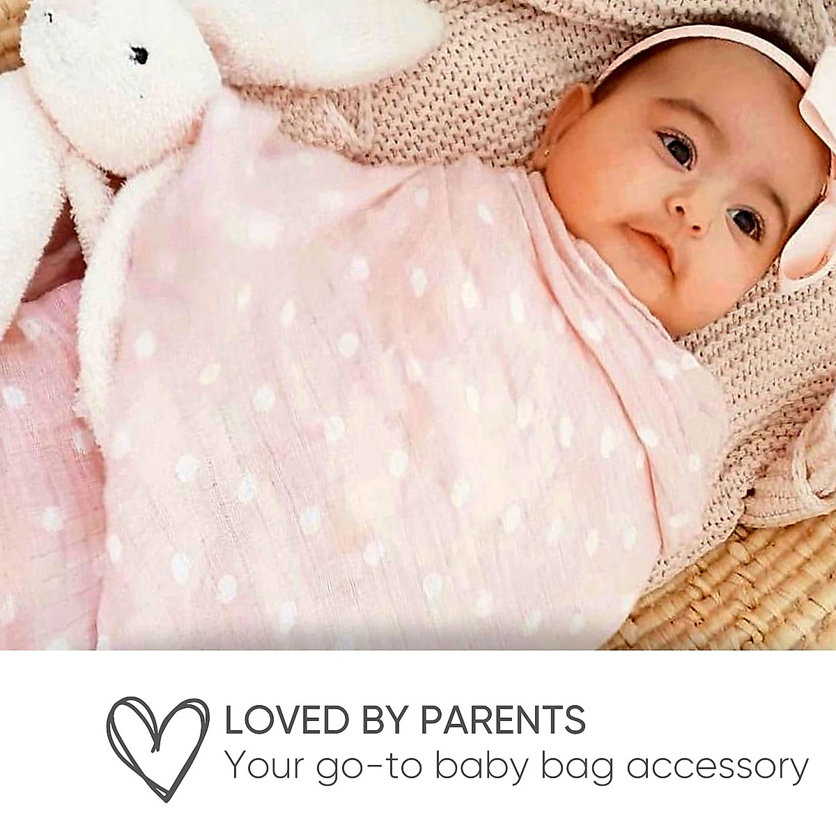 Bloomsbury Mill – Swaddle Blanket - Muslin Swaddle Blankets for Baby Girls and Boys - 100% Organic Cotton Baby Swaddles 3 Pack - Pink and White – 47” x 47”