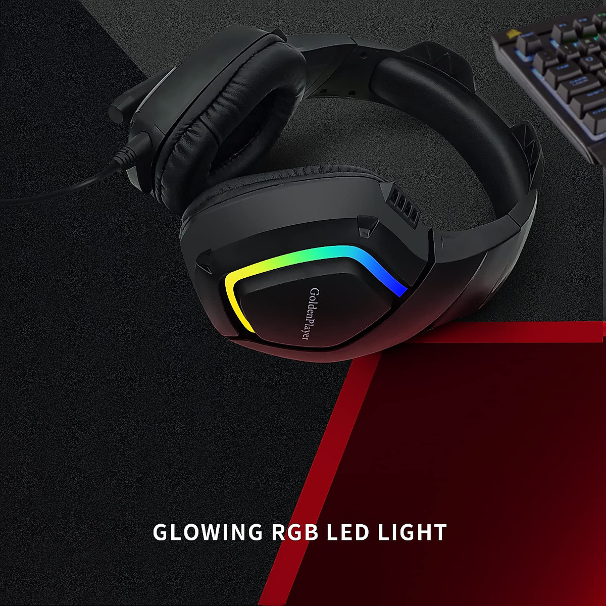 GoldenPlayer Gaming Headset with Microphone for PS5, PS4 Headset with Mic, Xbox One Headset, Gaming Headphones with mic, Wired Headsets for PC Laptop with Stereo Surround Sound & LED Light