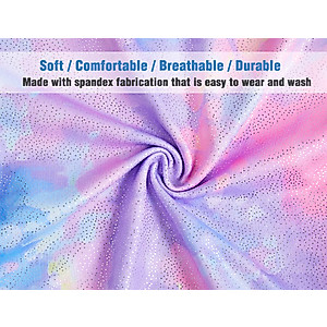 TENVDA Girls Gymnastics Leotards Toddler Kids Tumbling Outfit Size 2t 3t Sparkle Purple Tie Dye Long Sleeve Bodysuits