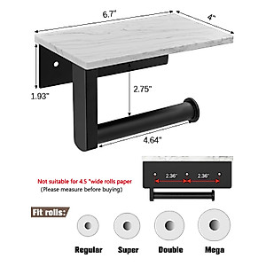 WOJIUBUXIN Marble Toilet Paper Holder with Shelf Black Toilet Paper Roll Holder Wall Mount for Bathroom Cabinet Decorative,Matte Black Finish,Modern Style,Screw-in,Each Marble with A Unique Pattern