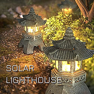 Lovely Ran Zen Solar Pagoda Lantern Garden Statue, Indoor/Outdoor Zen Asian Decor for Landscape Balcony, Garden, Patio, Porch Yard Art Ornament