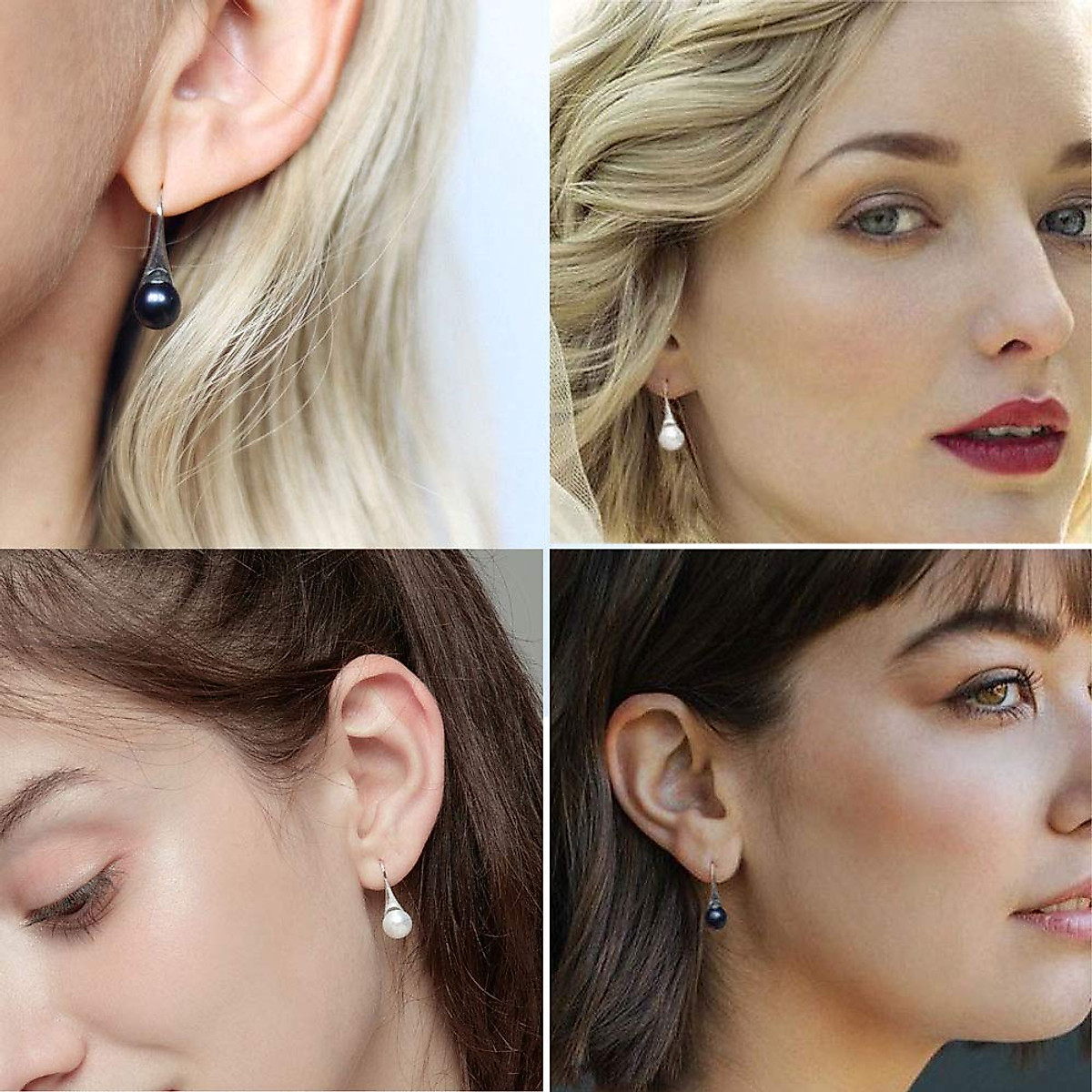 S925 Sterling Silver Freshwater Cultured Pearl Dangle Drop Earrings for Women AAA+ Quality 8mm Black Pearl Women's Earrings