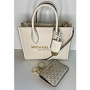 Michael Kors Mirella Small Shopper Top Zip Bag bundled SM TZ Coinpouch Purse Hook (LT Cream Multi/Vanilla PVC)