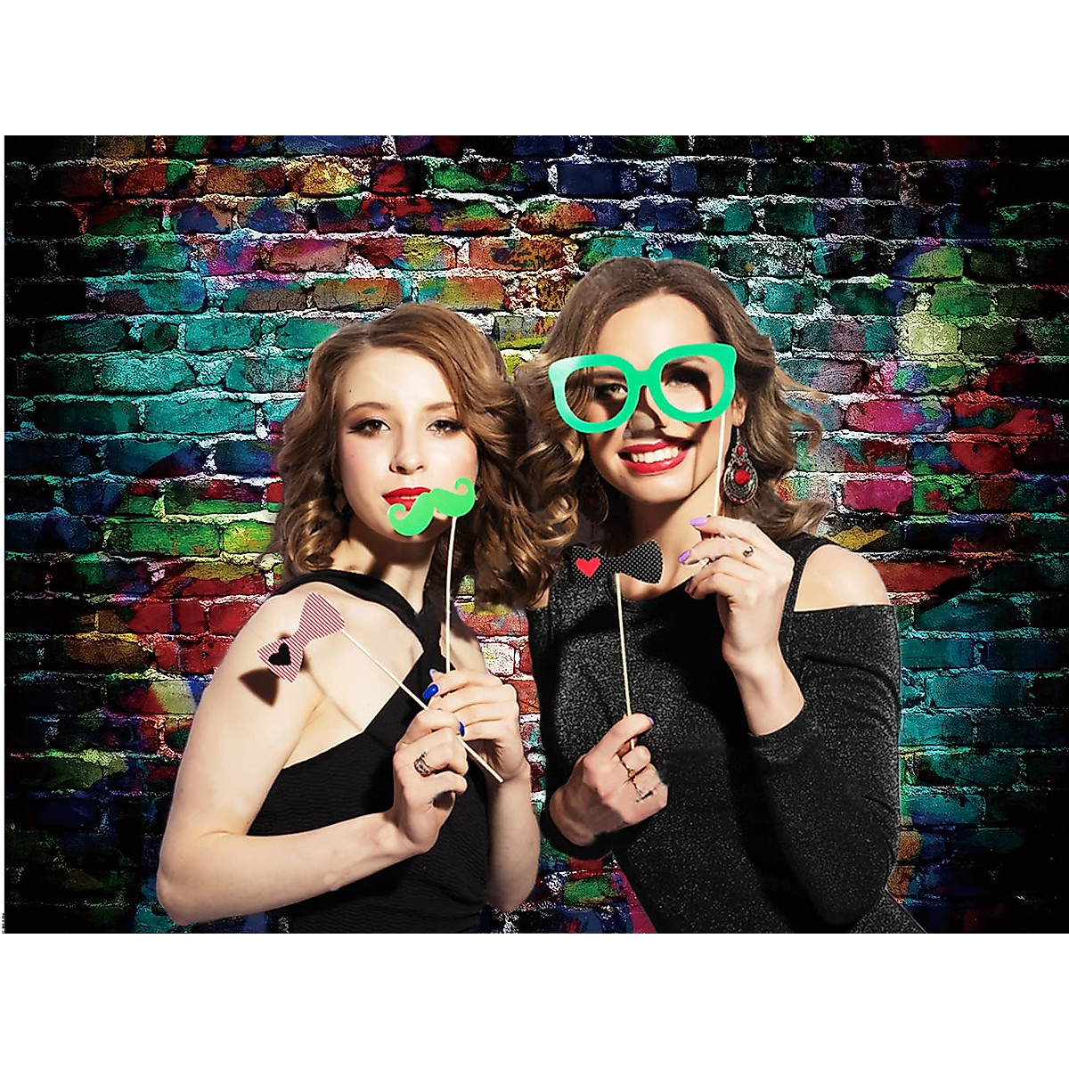 Dudaacvt Graffiti Photography Backdrop, 10x10 ft Colorful Brick Wall Vintage Cement Floor Backdrop for Studio Props Photo Background