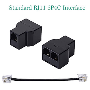 Phone Line Splitter,SHONCO Telephone Splitter, Phone Adapter Cable, with RJ11 6P4C Plugs, Suitable for Telephone, Fax Machine, 2 Pack Black