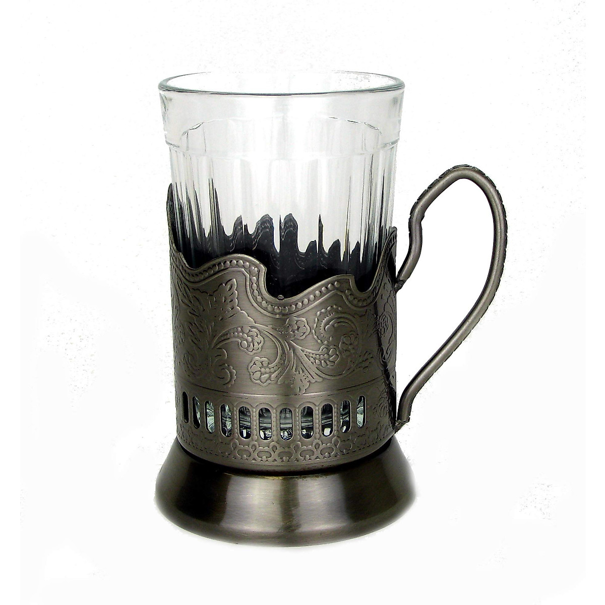 Belarus Russian Traditional Tea Set of 6 Granyoniy Hot Tea Glasses + 6 Metal Holders Podstakannik, Vintage, USSR